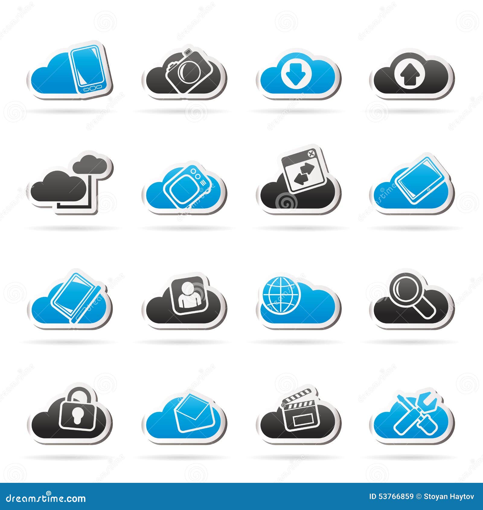 Cloud Services and Objects Icons Stock Vector - Illustration of ...