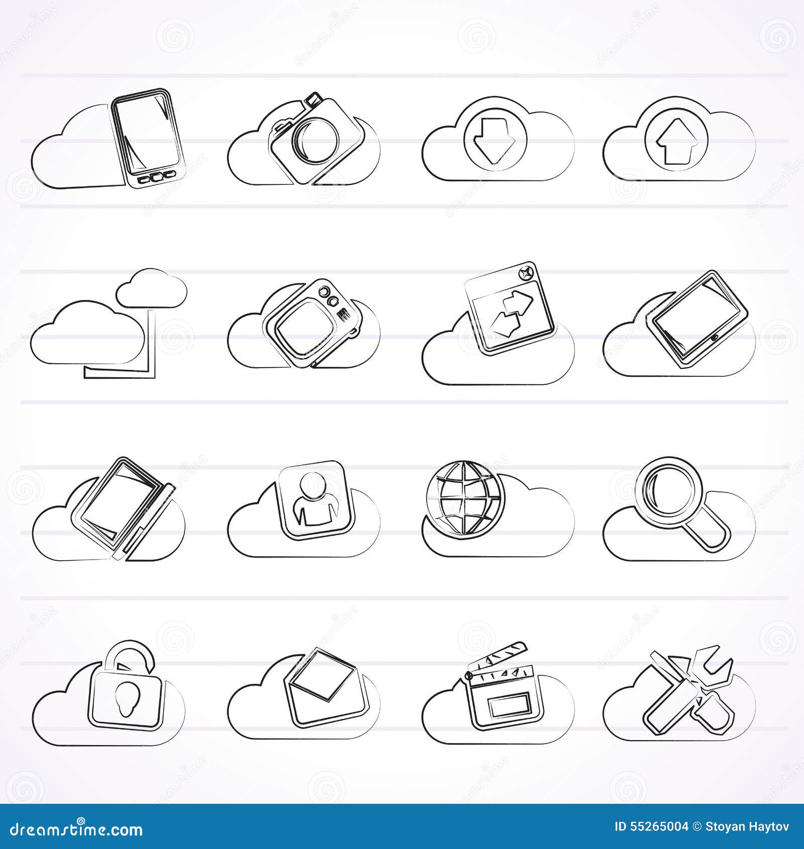 Cloud Services and Objects Icons Stock Vector - Illustration of icon ...
