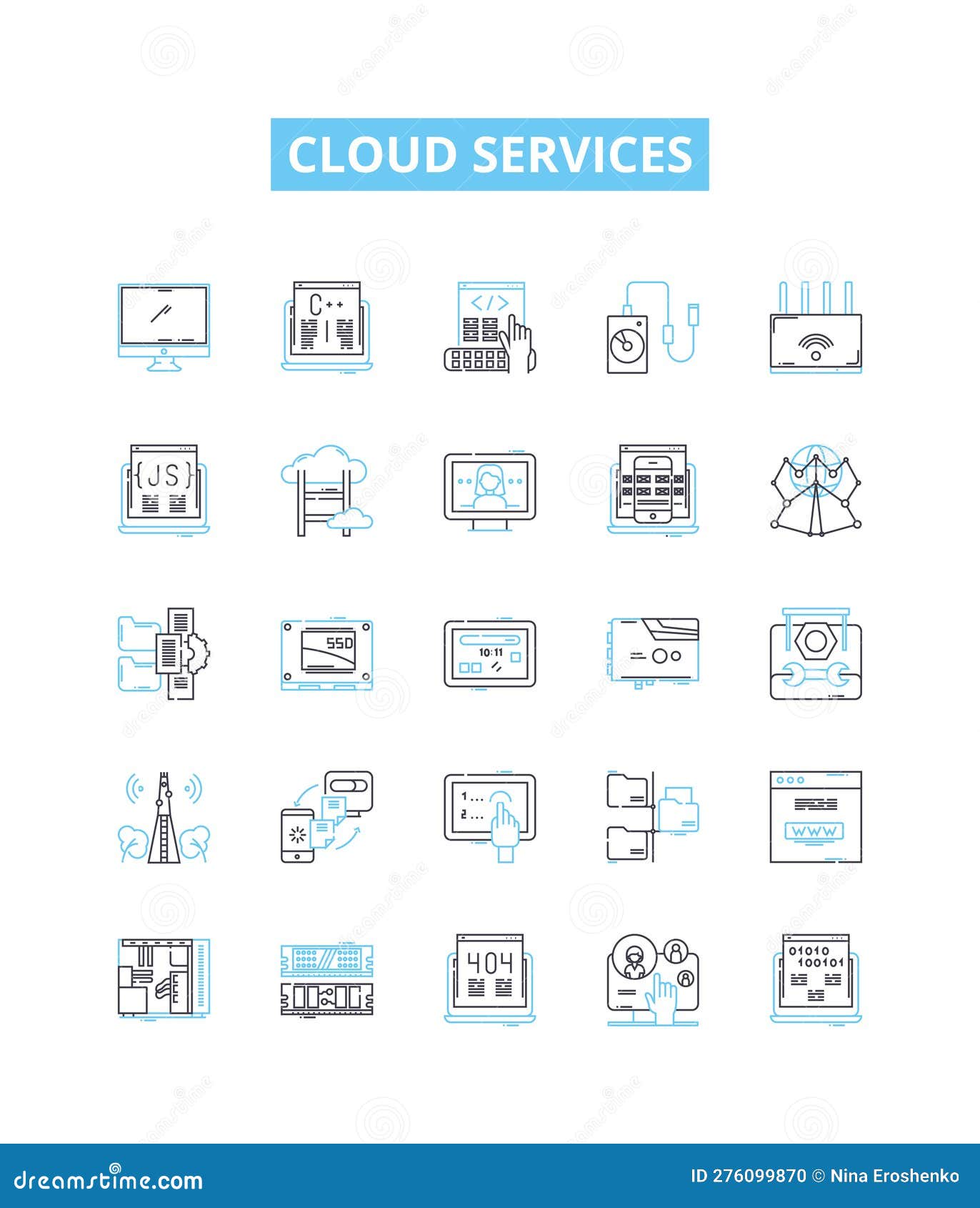 Cloud Services Vector Line Icons Set. Cloud, Services, Computing ...