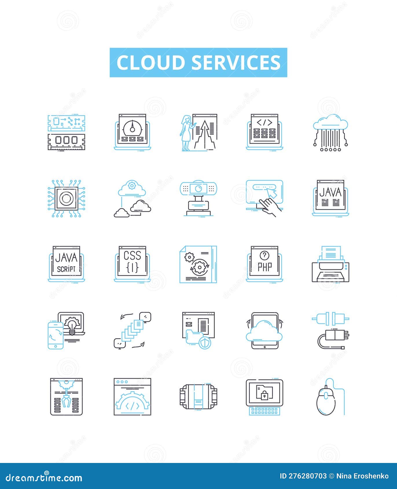 Cloud Services Vector Line Icons Set. Cloud, Services, Computing ...
