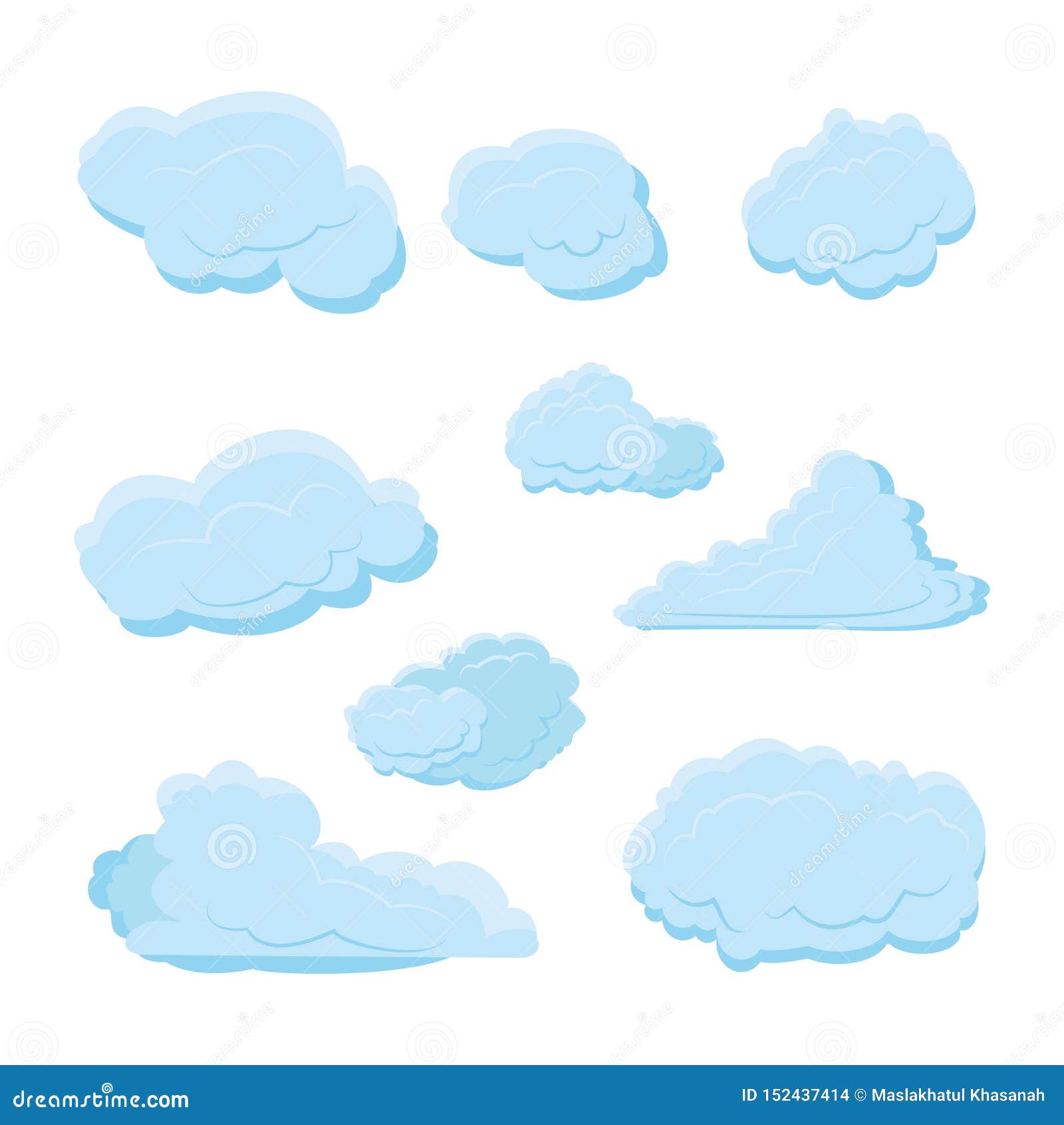 Cloud Set Collection with Various Shape and Blue Color with Modern Flat ...