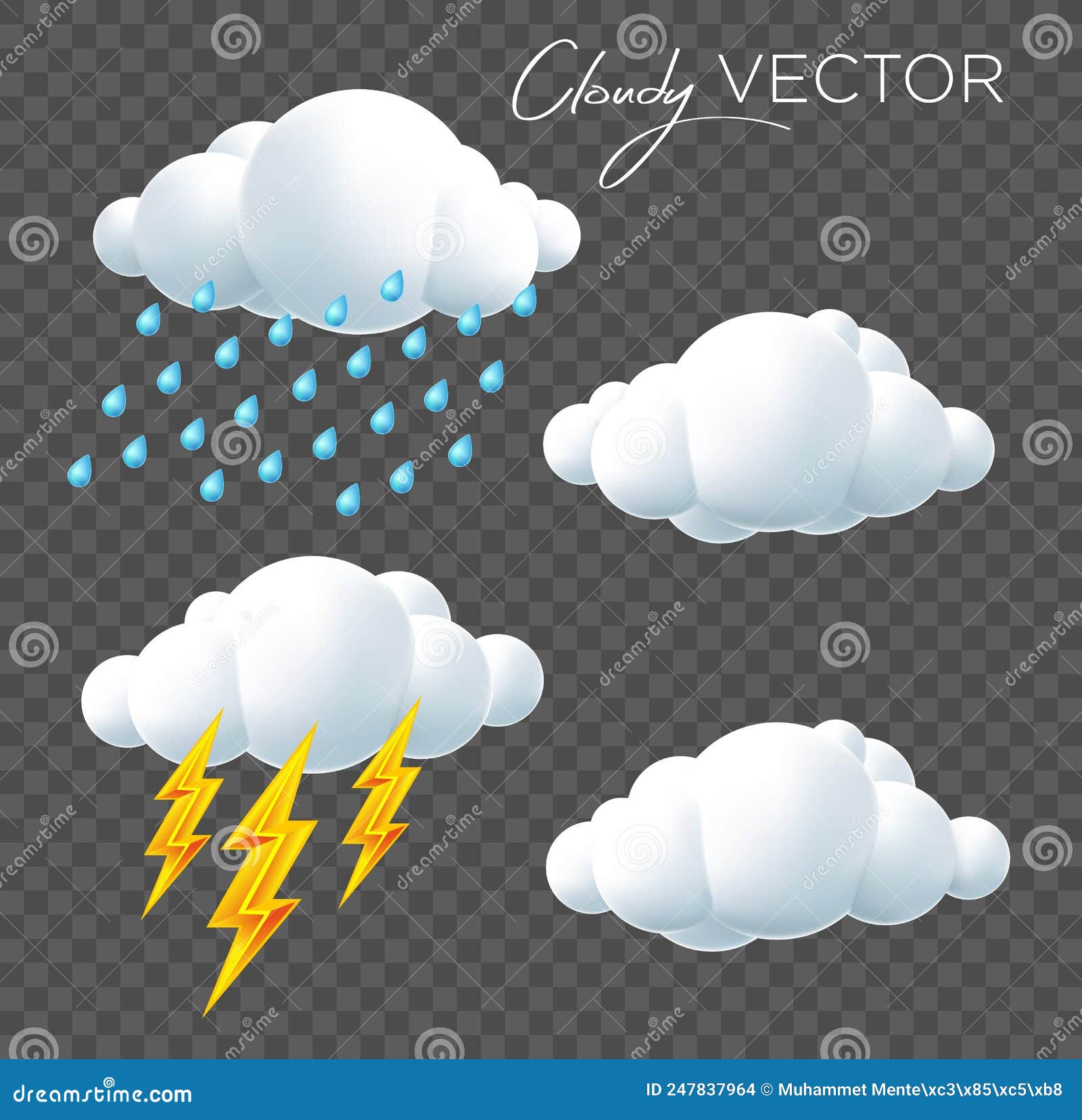 Cloud Set Rain Lightning Cartoon Vector Stock Vector - Illustration of ...