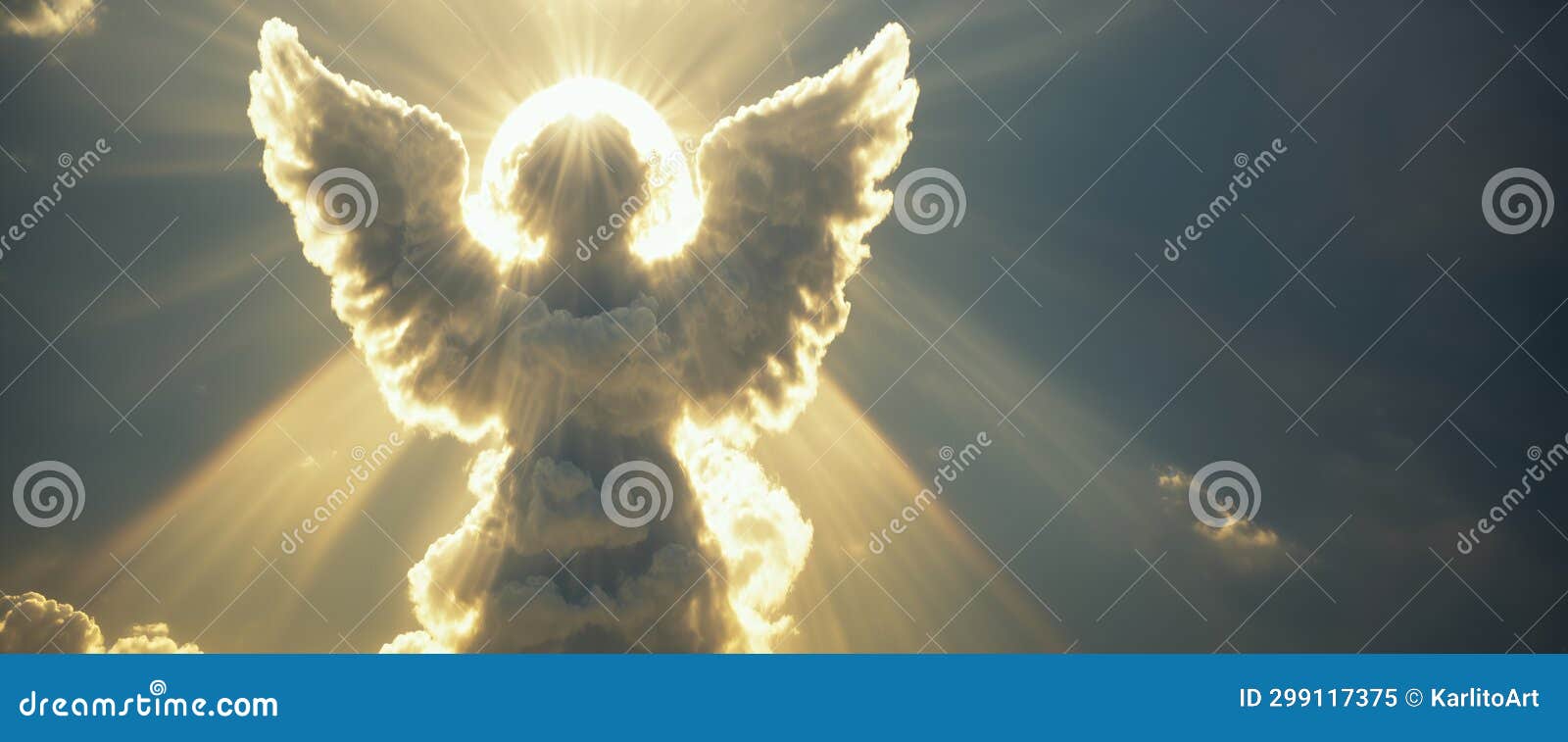 Angel Cloud with Bright Light Rays in the Sky Stock Illustration ...