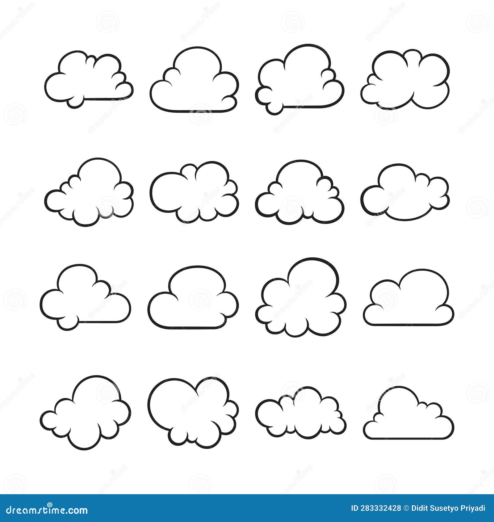 Cloud Shape Collection Set of Thin Line Vector Stock Illustration ...