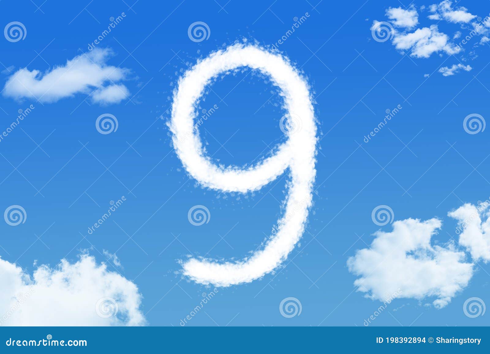Cloud shape of number nine stock photo. Image of font - 198392894
