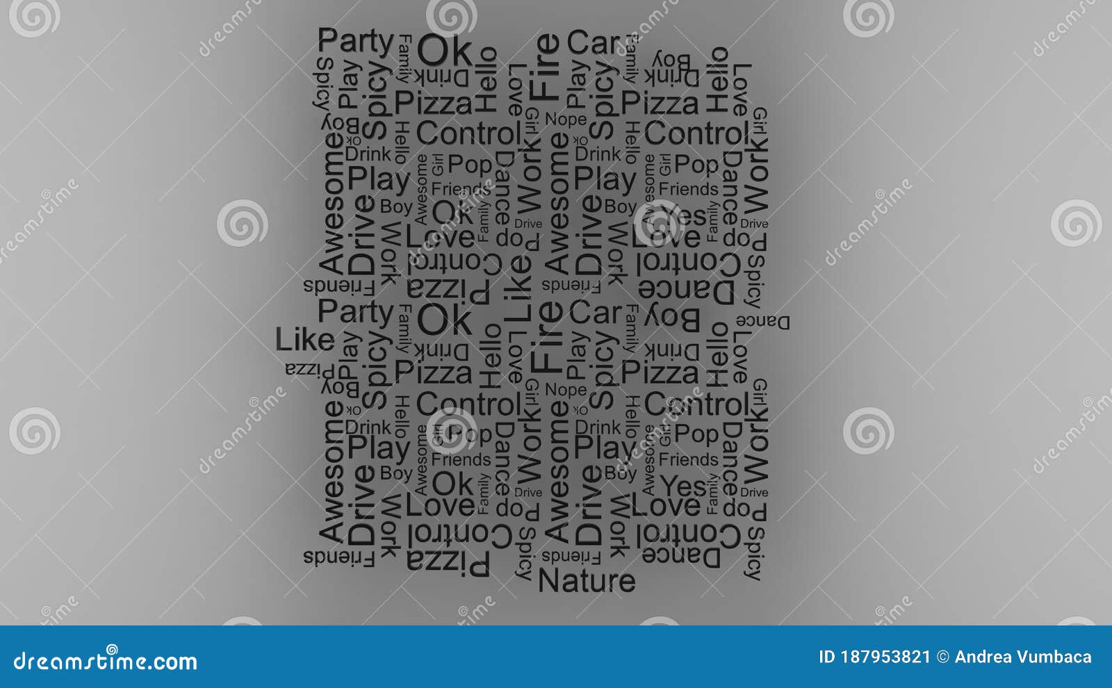 Cloud Shape Square of Black Text Random Words on a Gray Background ...