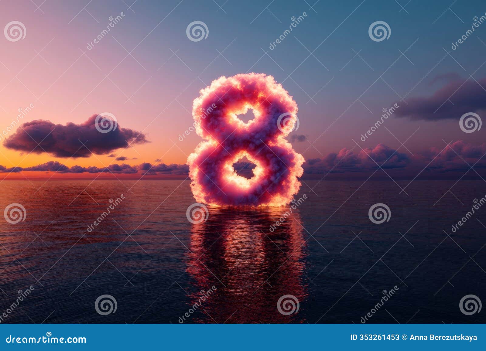 Cloud Shaped Number Eight Over Ocean at Sunset with Reflective Water ...