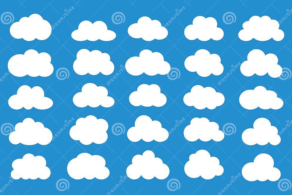 Cloud Shapes. Clouds Pack in Flat Style for Design Element in White without Shadow Stock Vector ...