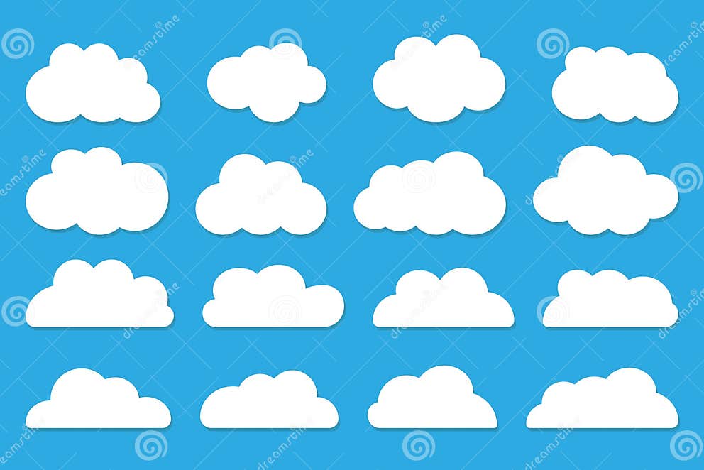 Cloud Shapes. Clouds Pack in Flat Style for Design Element in White with Shadow Stock Vector ...