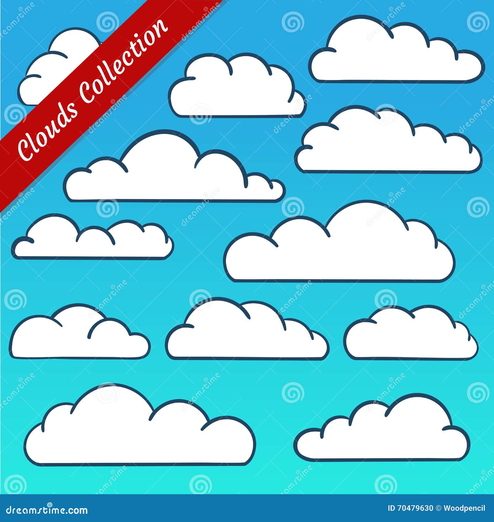 Cloud Shapes Collection. Cartoon Cloud Contours Set. Stock Vector ...