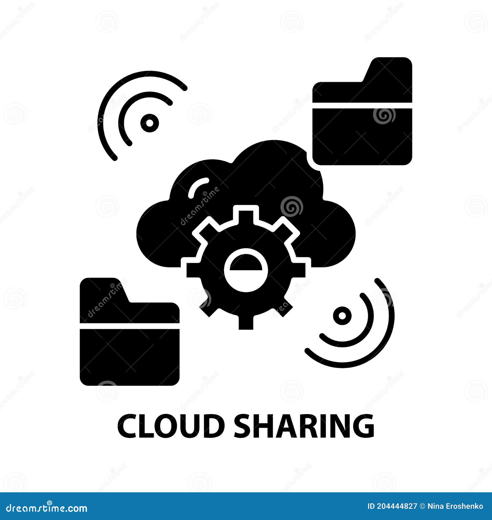 Cloud Sharing Icon, Black Vector Sign with Editable Strokes, Concept ...