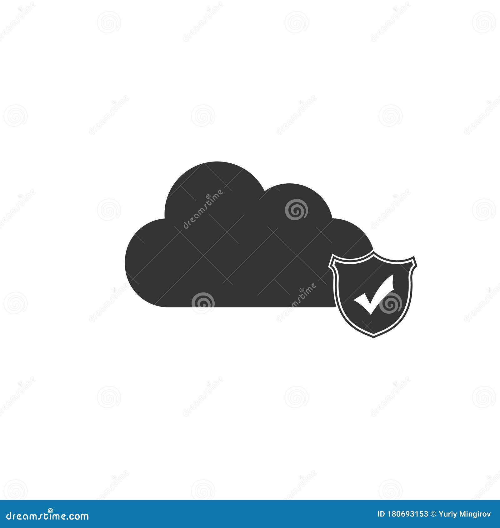 Cloud and Shield with Check Mark Icon Isolated. Cloud Storage Data ...