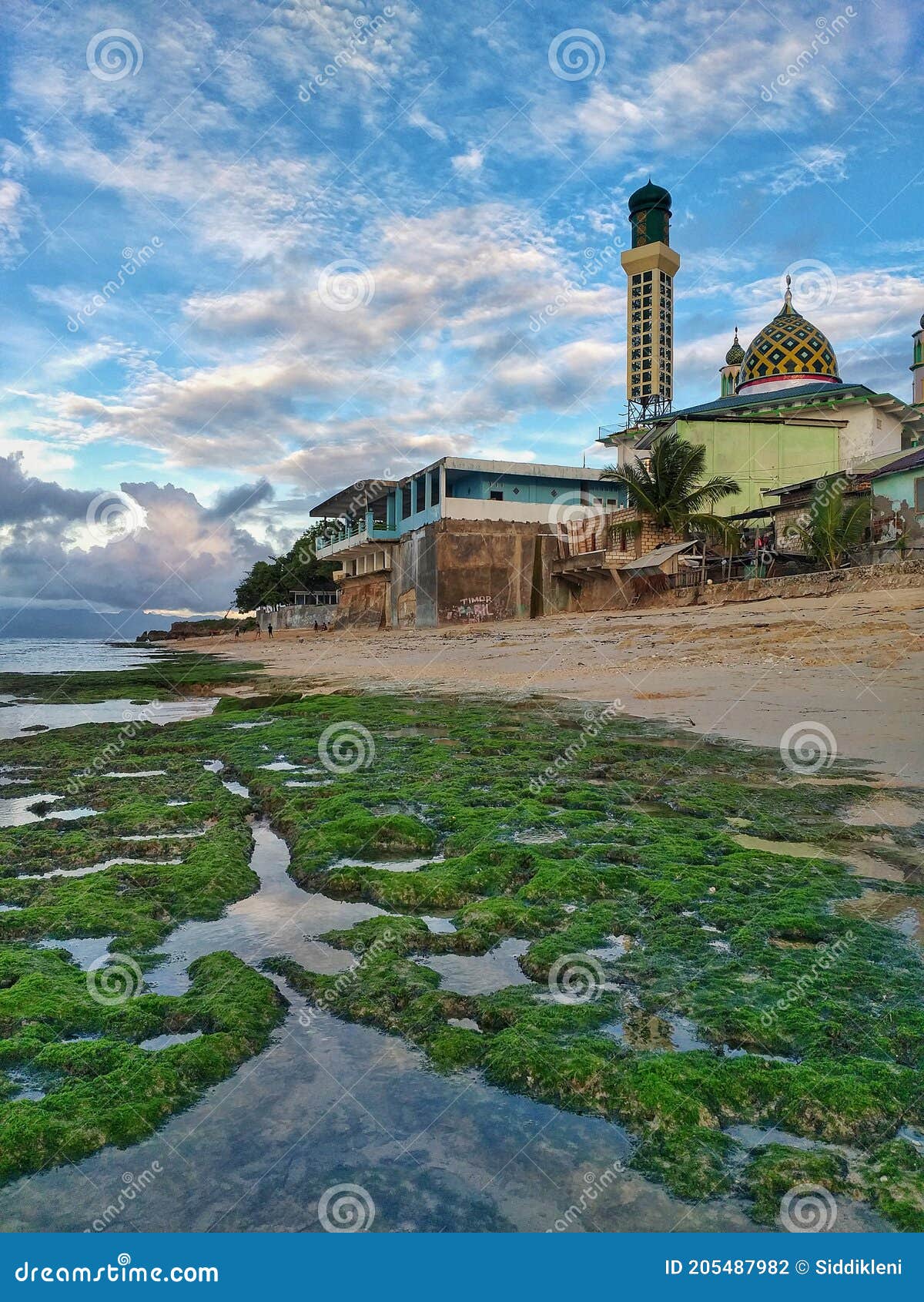 Cloud Sky Mosque Green Beach Stock Photo - Image of cliff, tower: 205487982