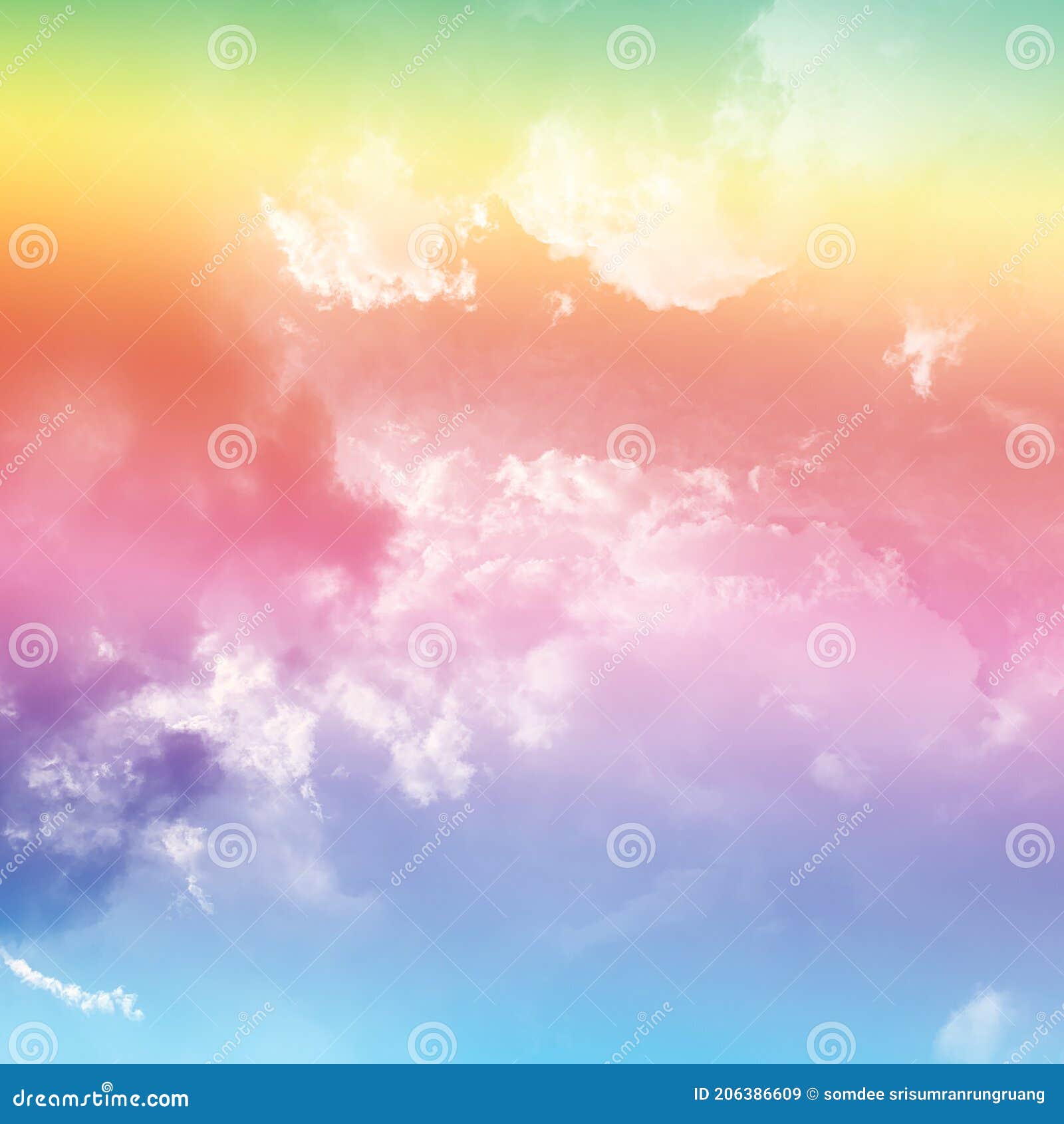 Cloud and Sky with a Pastel Rainbow-colored Background. Stock Image ...