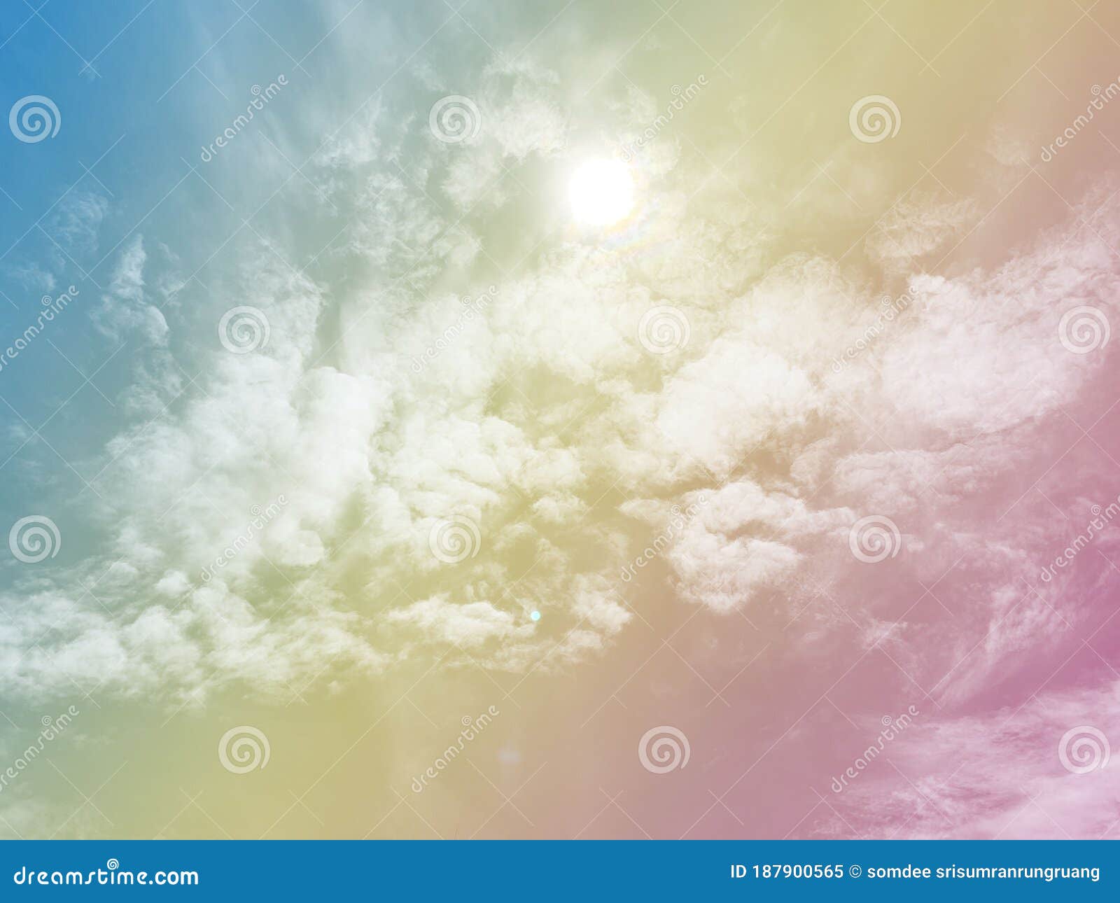 Cloud and Sky with a Pastel Rainbow Colored Background. Stock Image ...