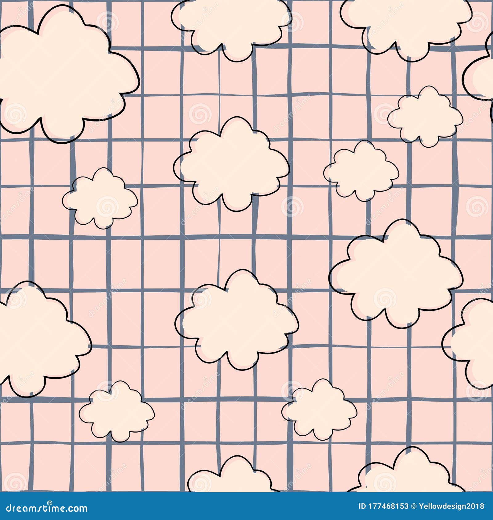 Cloud Sky Seamless Pattern on Stripes Background in Retro Style ...