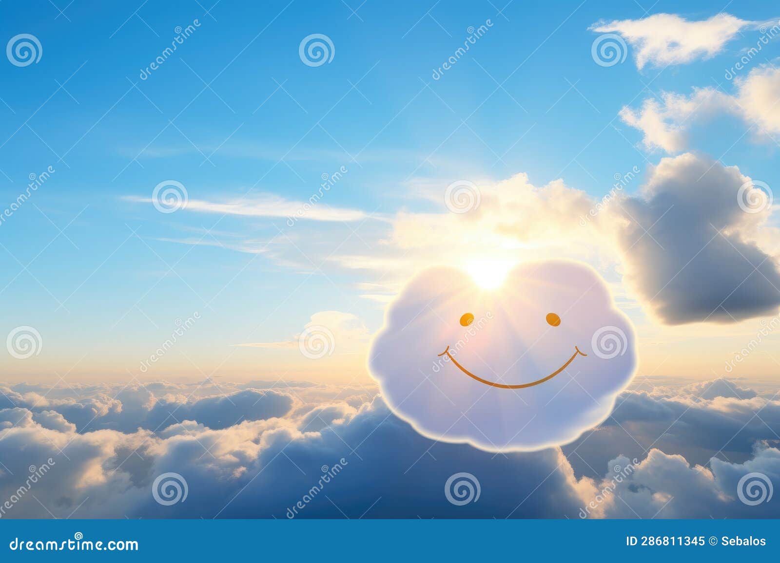 Cloud with a Smile Face in the Sky at Sunset Stock Illustration ...