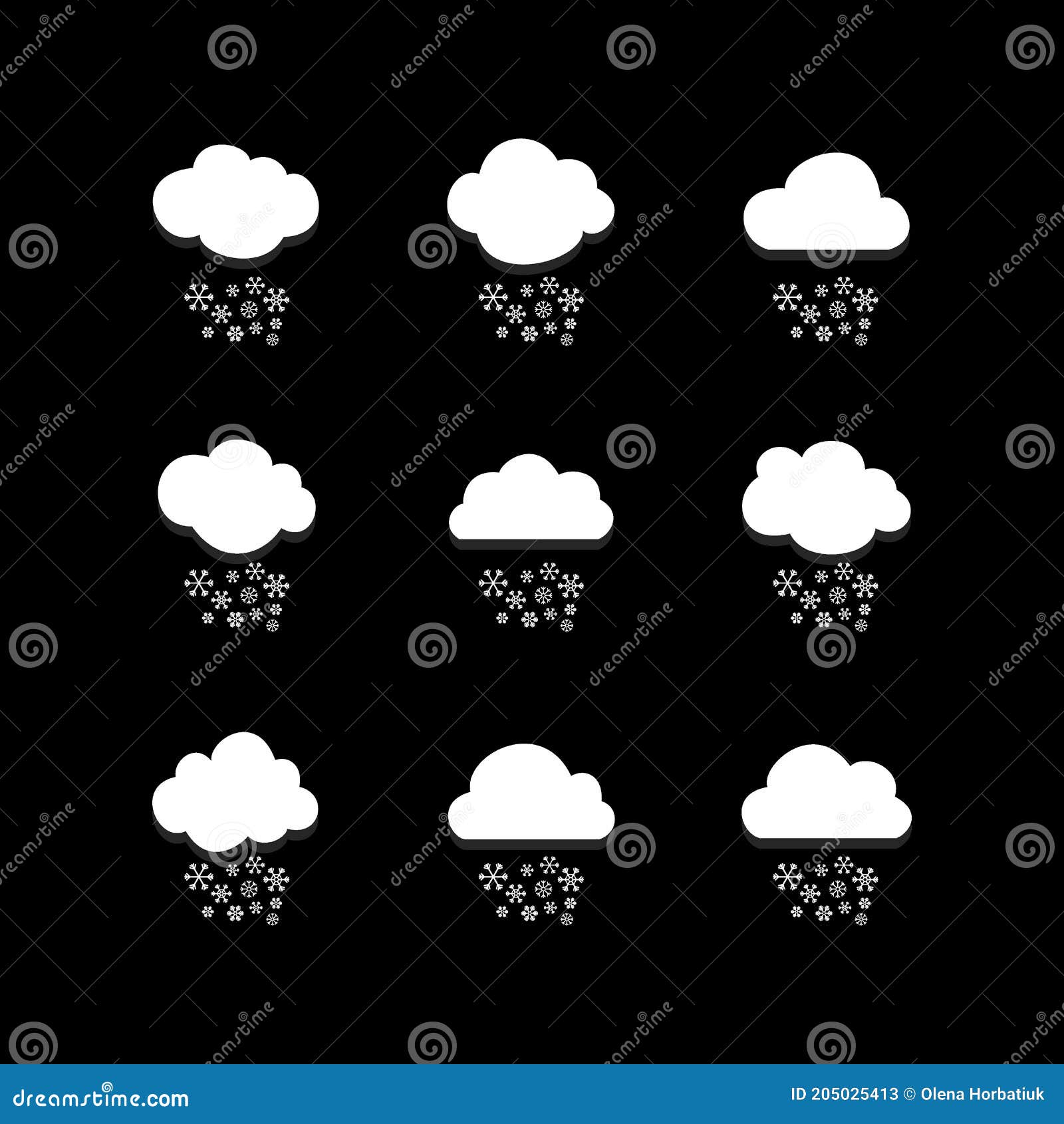 Cloud and Snowflakes. Black and White Flat Icon Stock Vector ...