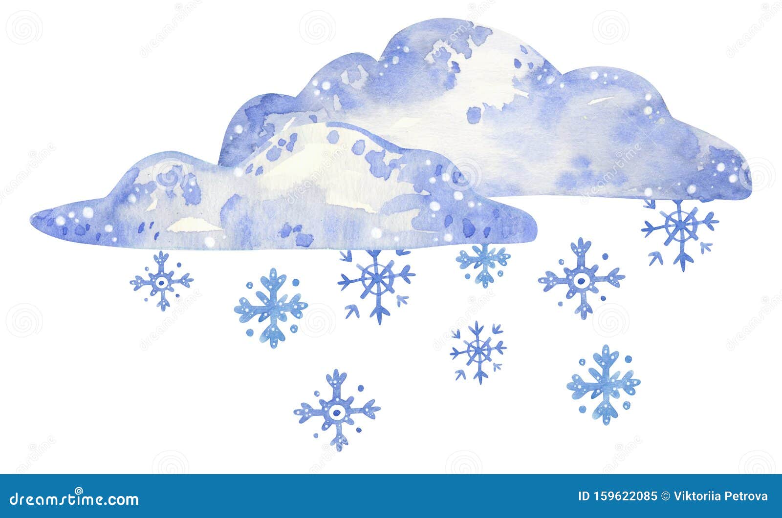 Cloud with Snowflakes, Hand Drawn Watercolor Illustration Stock ...
