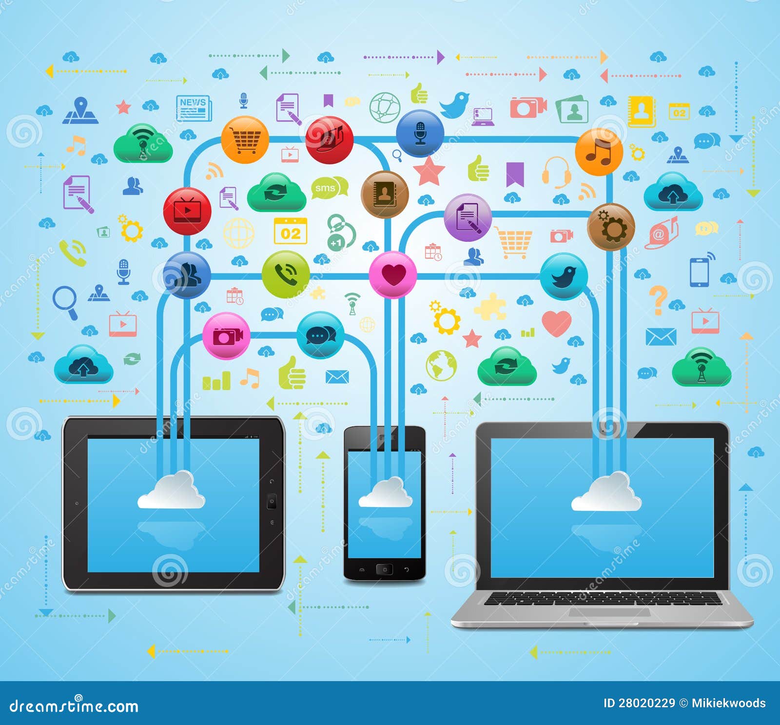 Cloud Social Media App Sync Stock Illustration - Illustration of ...