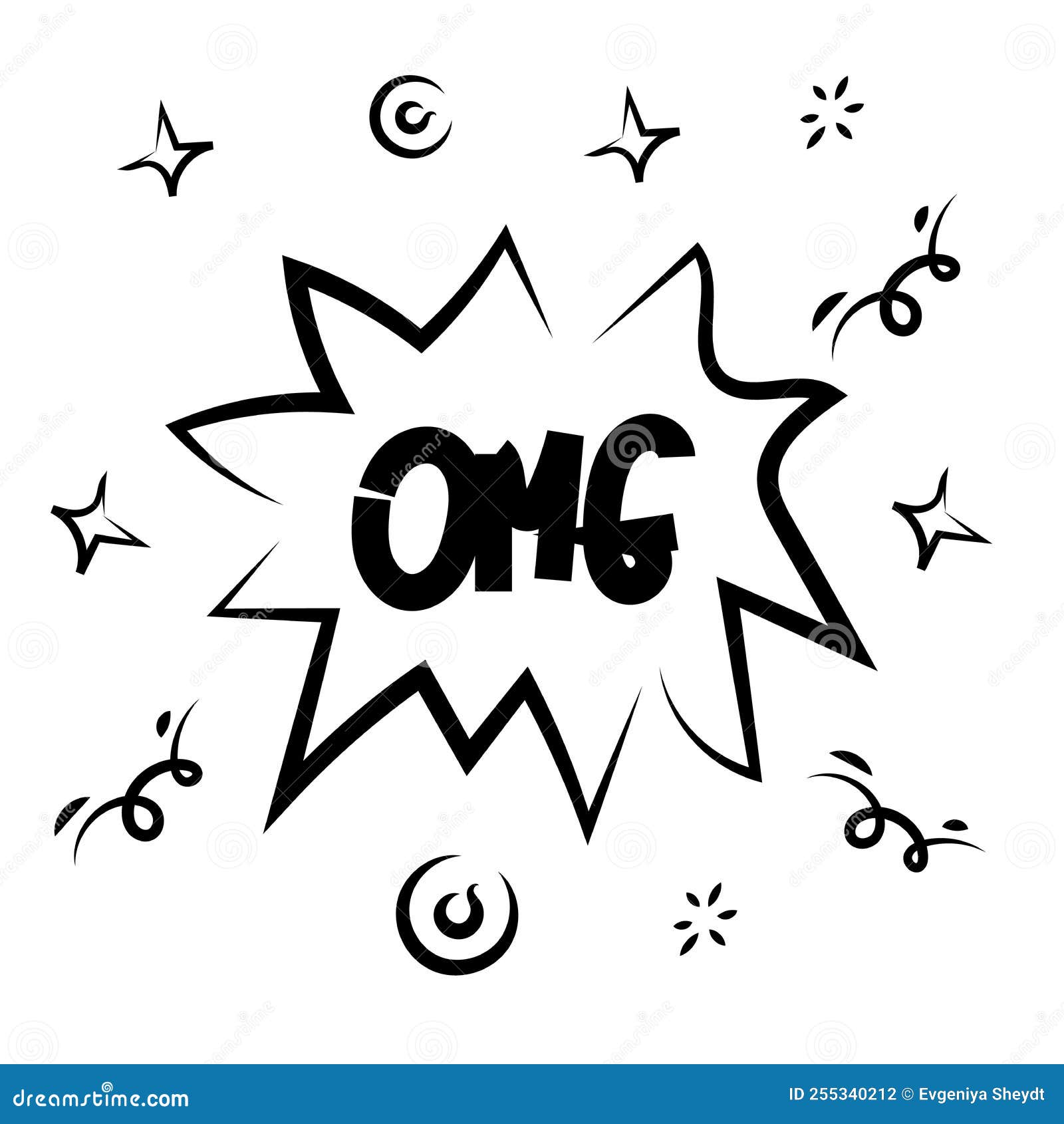Cloud Speech Bubble with OMG Text. Comic Doodle Sketch Style. Explosion ...