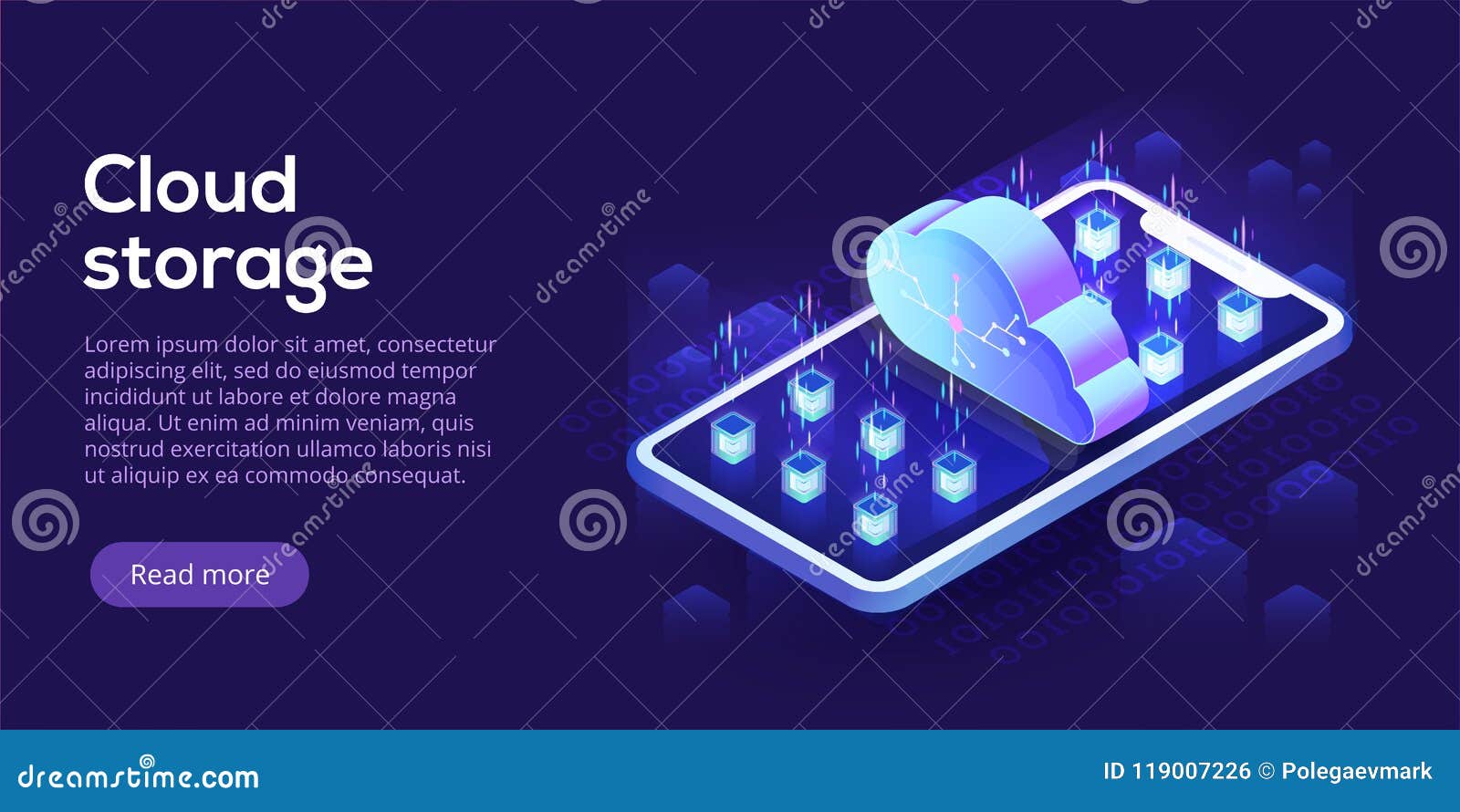 Cloud Storage with Cellphone Isometric Vector Illustration. Mobile ...