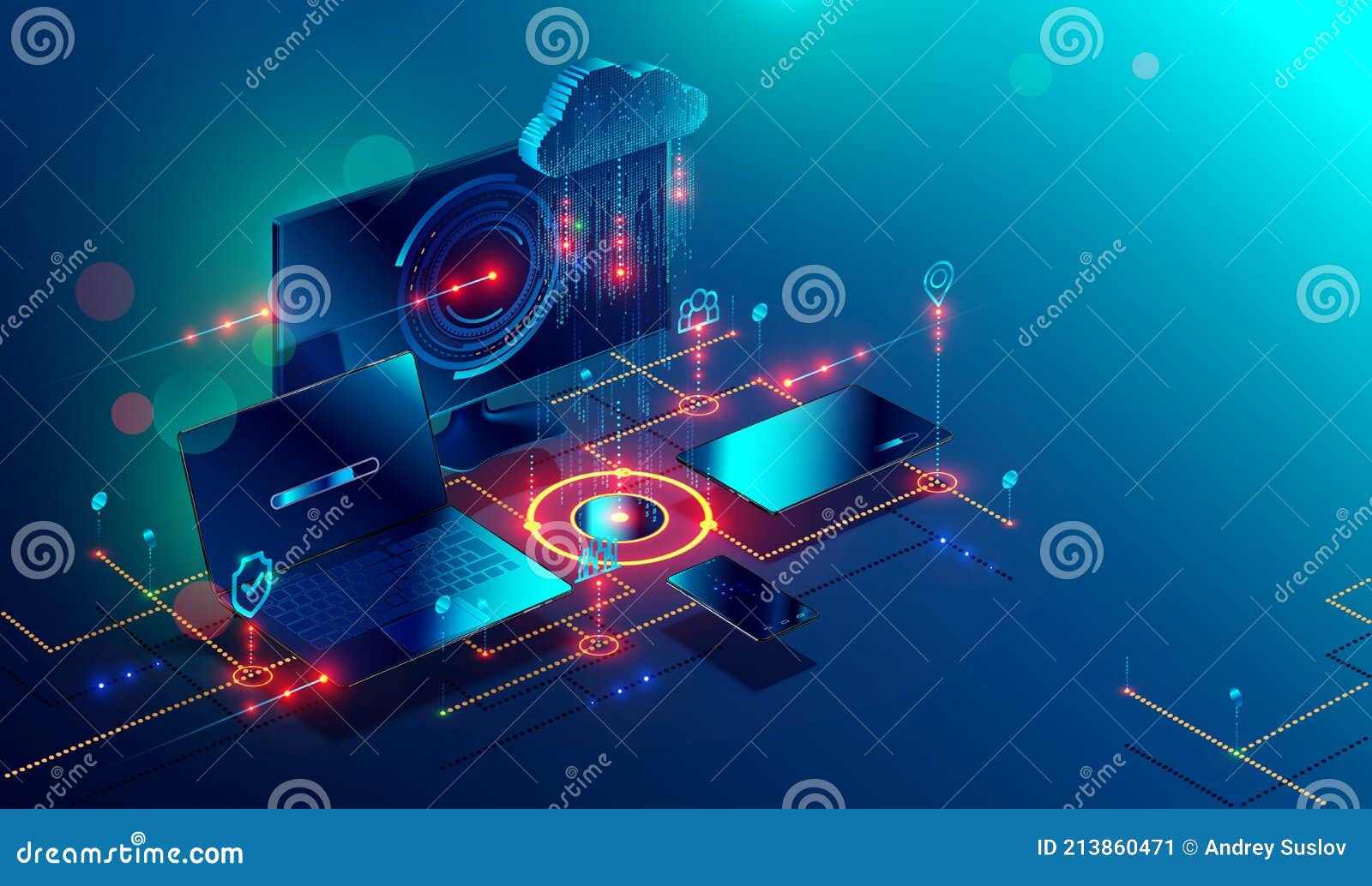 Cloud Storage Communication with Computer, Laptop, Tablet and ...