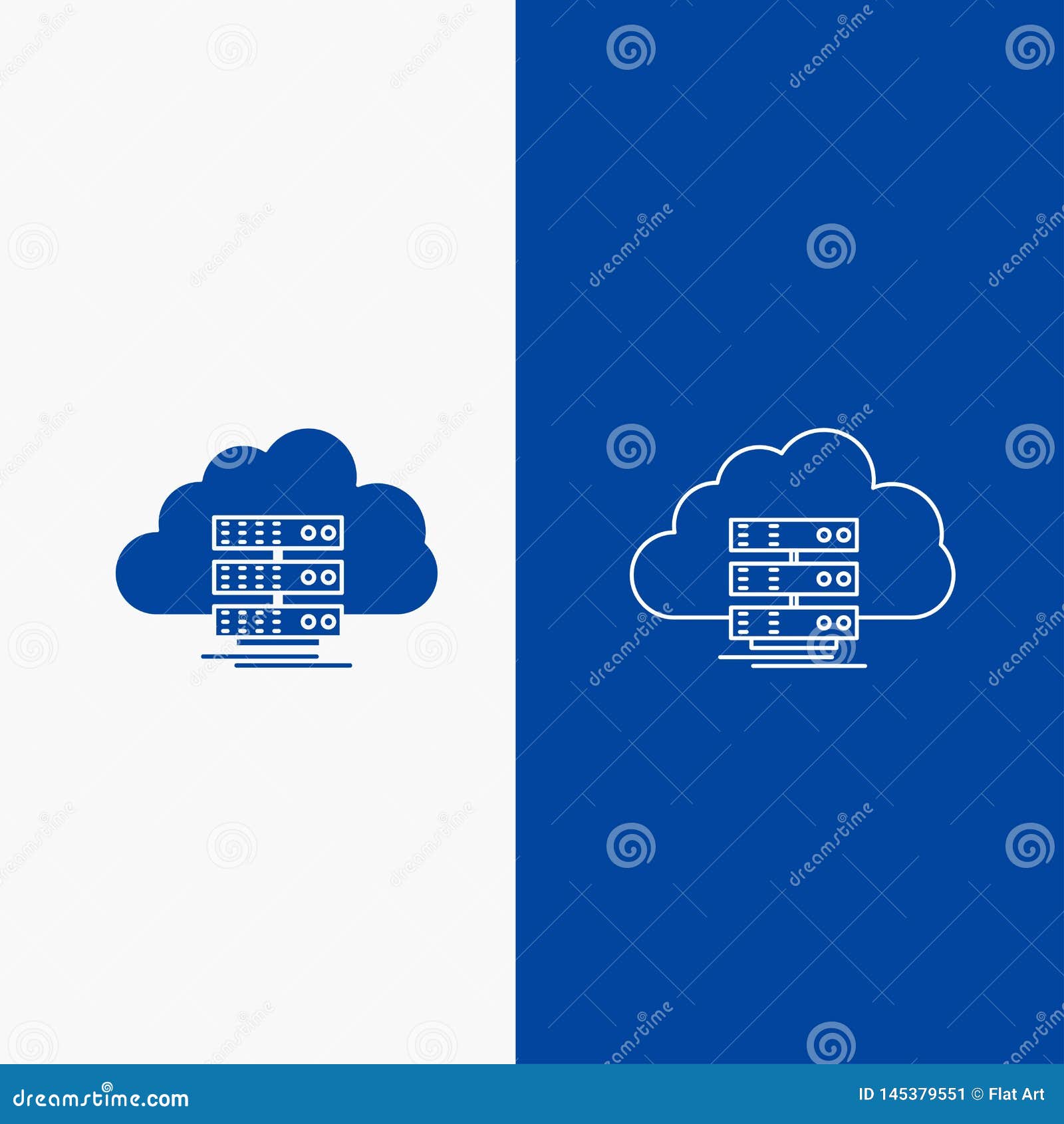 Cloud, Storage, Computing, Data, Flow Line and Glyph Web Button in Blue Color Vertical Banner ...