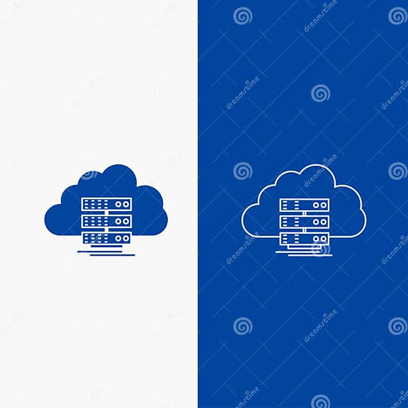 Cloud, Storage, Computing, Data, Flow Line and Glyph Web Button in Blue Color Vertical Banner ...