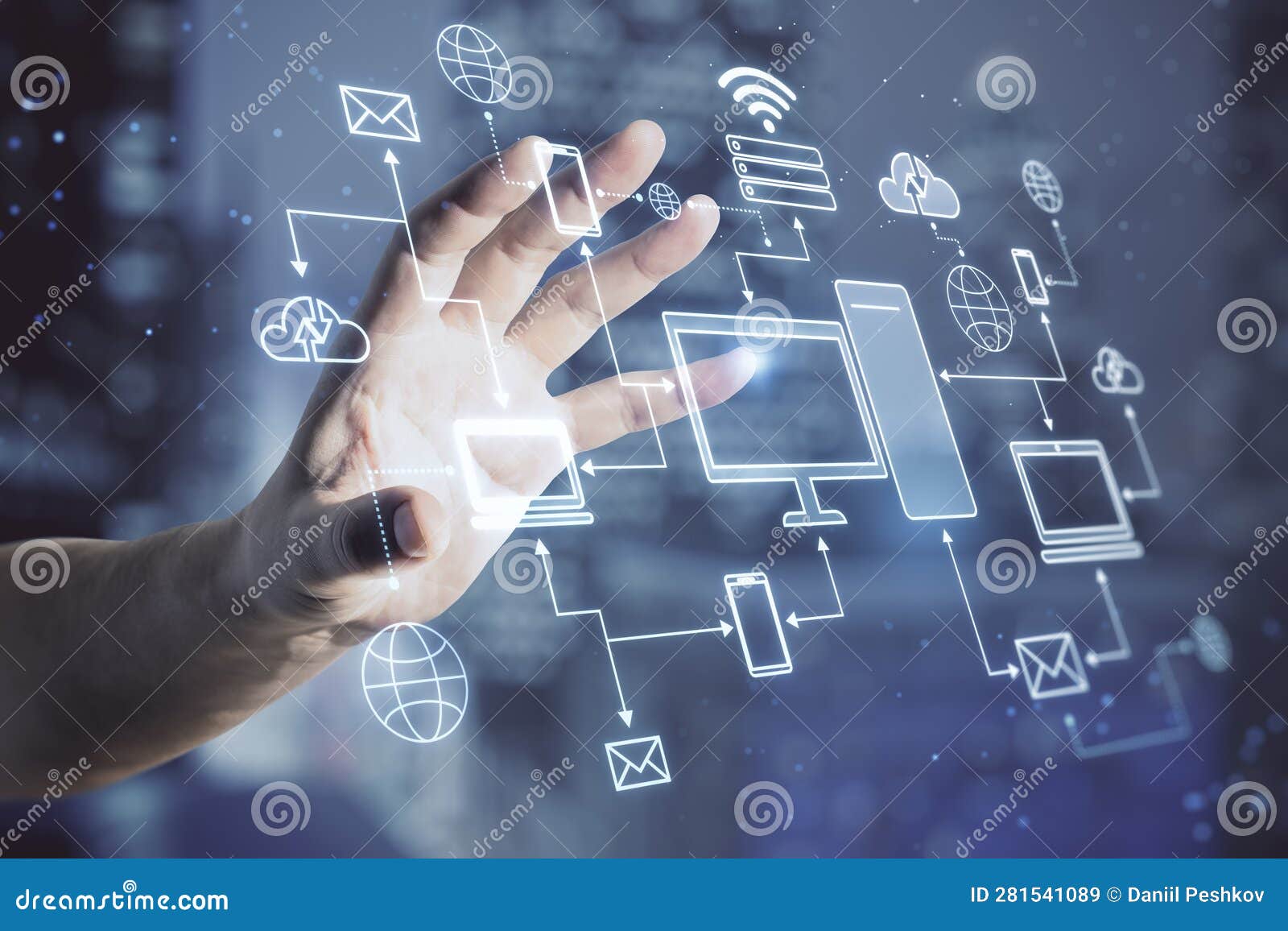 Cloud Storage and Computing Technology Concept with Man Hand on Virtual ...