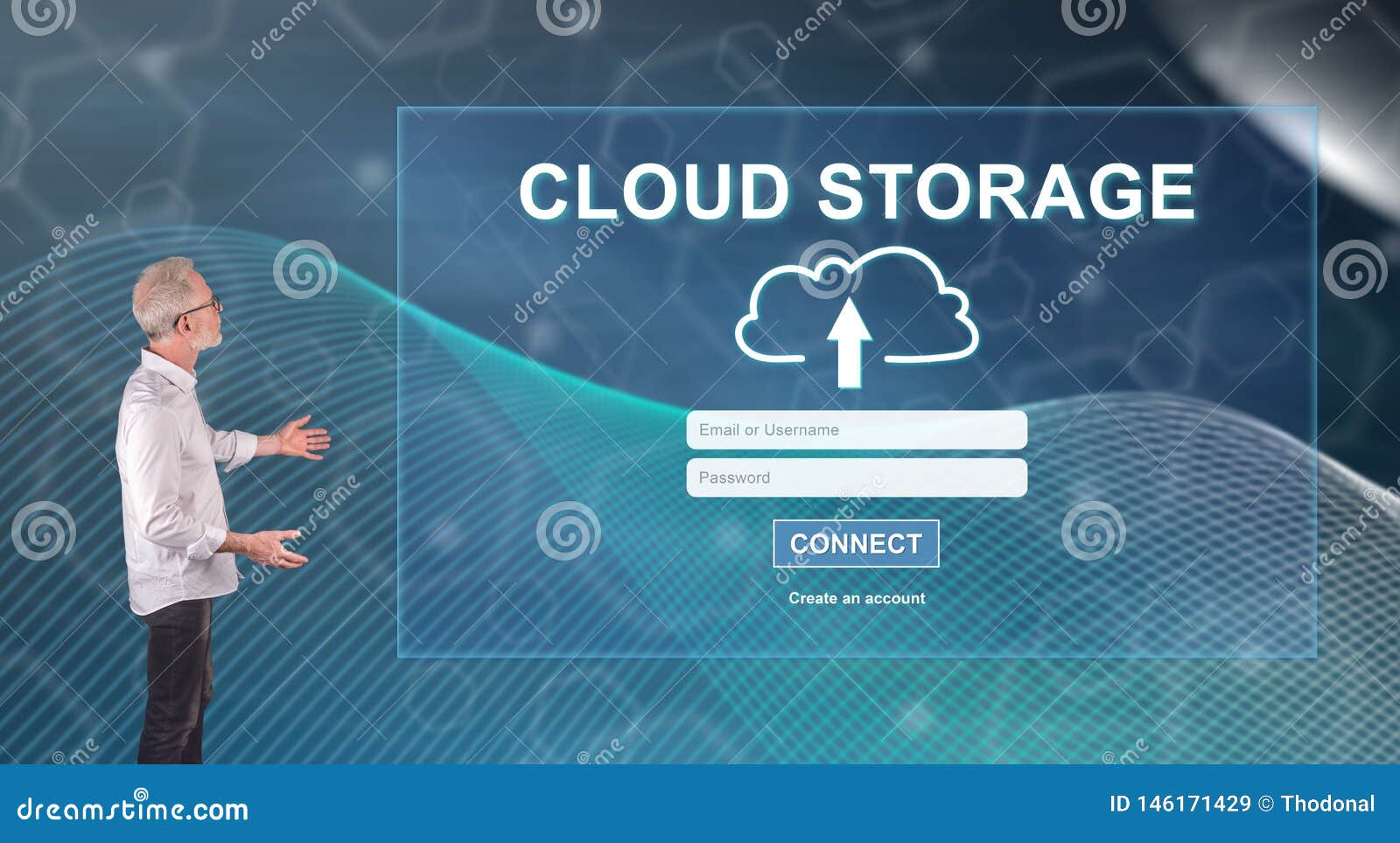 A Cloud Storage Concept Explained by a Businessman on a Wall Screen ...