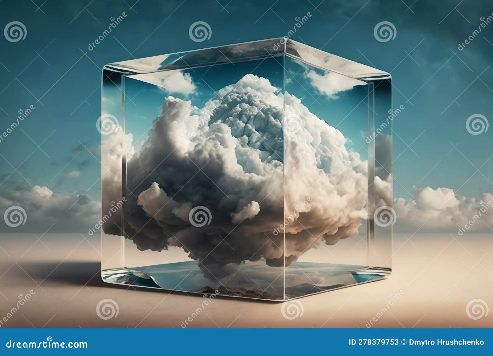 Cloud Storage Concept. White Cloud Storage System. Clouds in Glass Cube ...