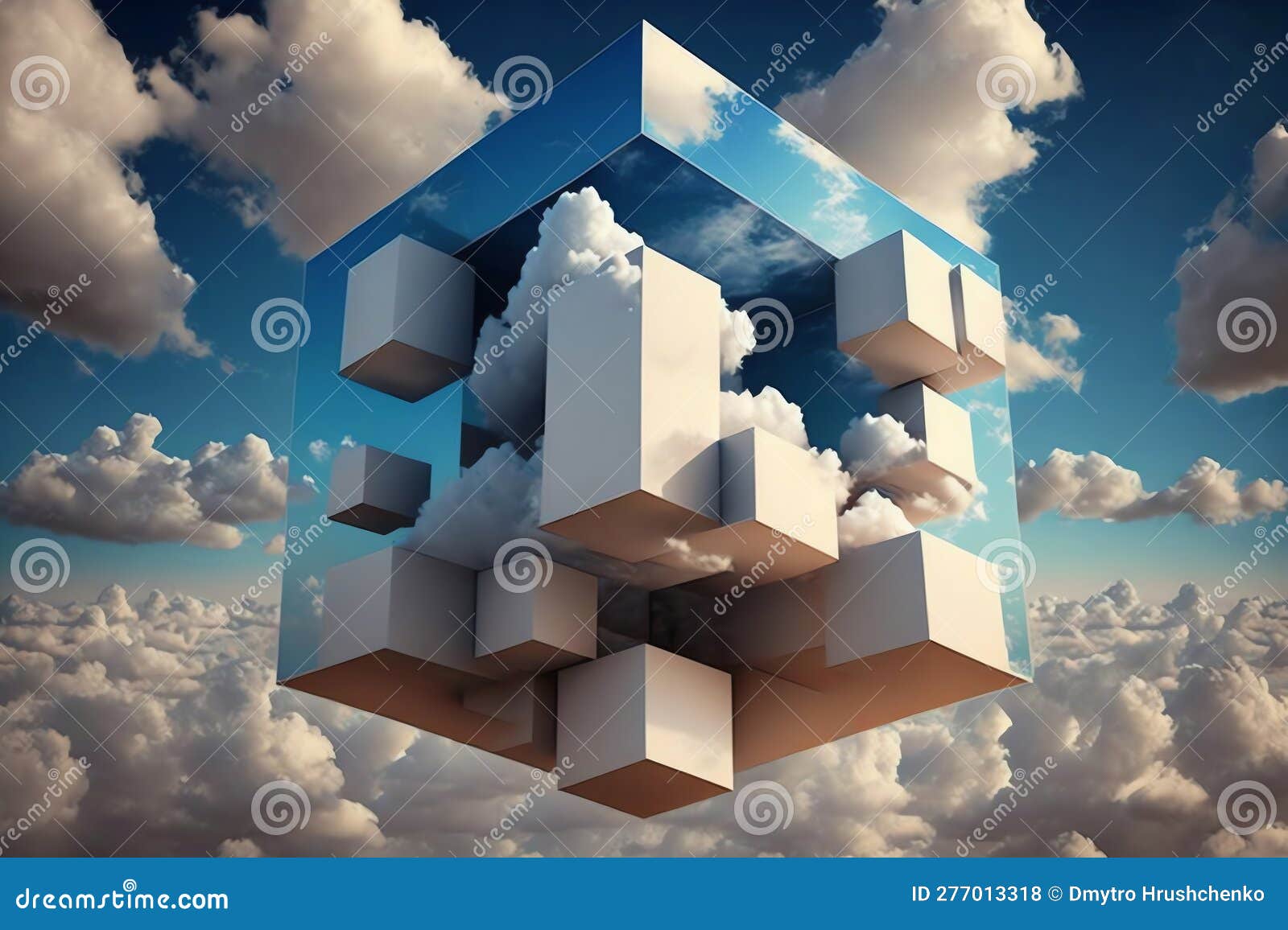 Cloud Storage Concept. White Cloud Storage System. Clouds in Glass Cube. Stock Illustration ...