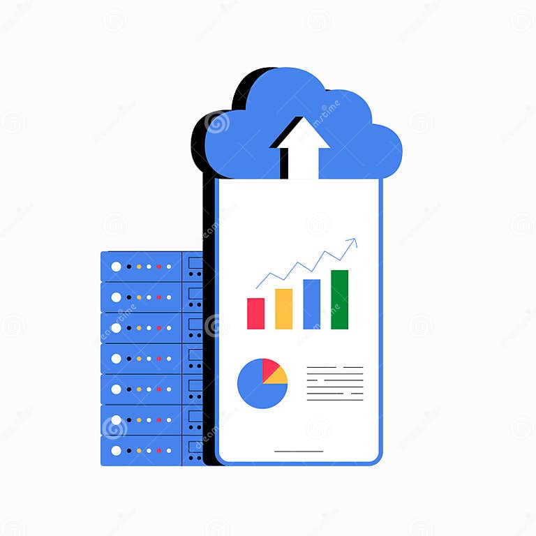 Cloud Storage and Data Analytics on Smartphone in Flat Vector Illustration Symbolizing Data ...
