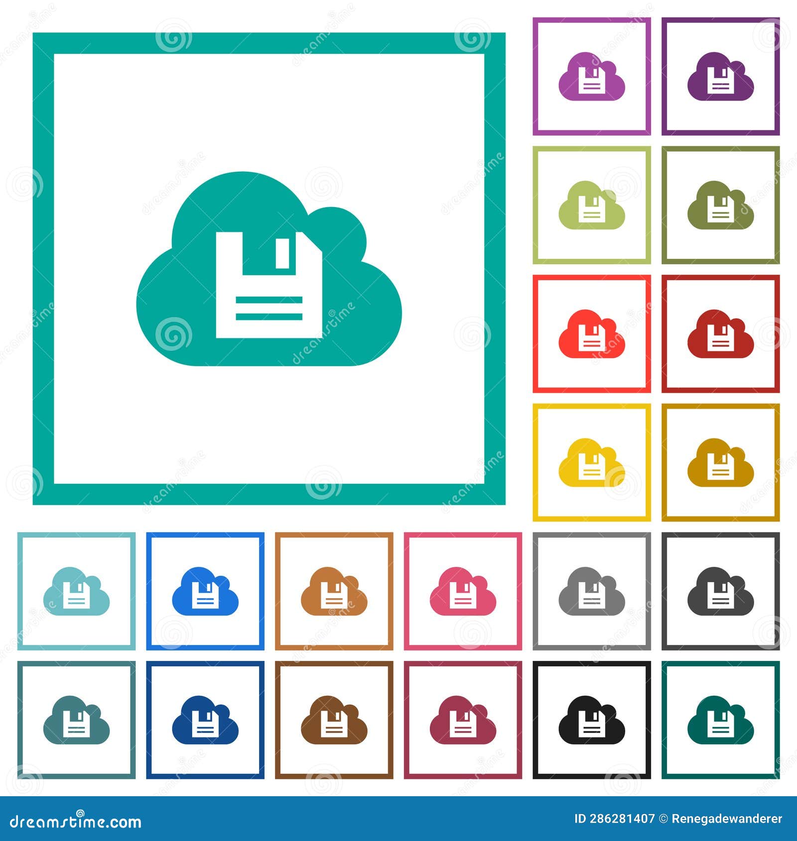 Cloud Storage Flat Color Icons with Quadrant Frames Stock Illustration ...