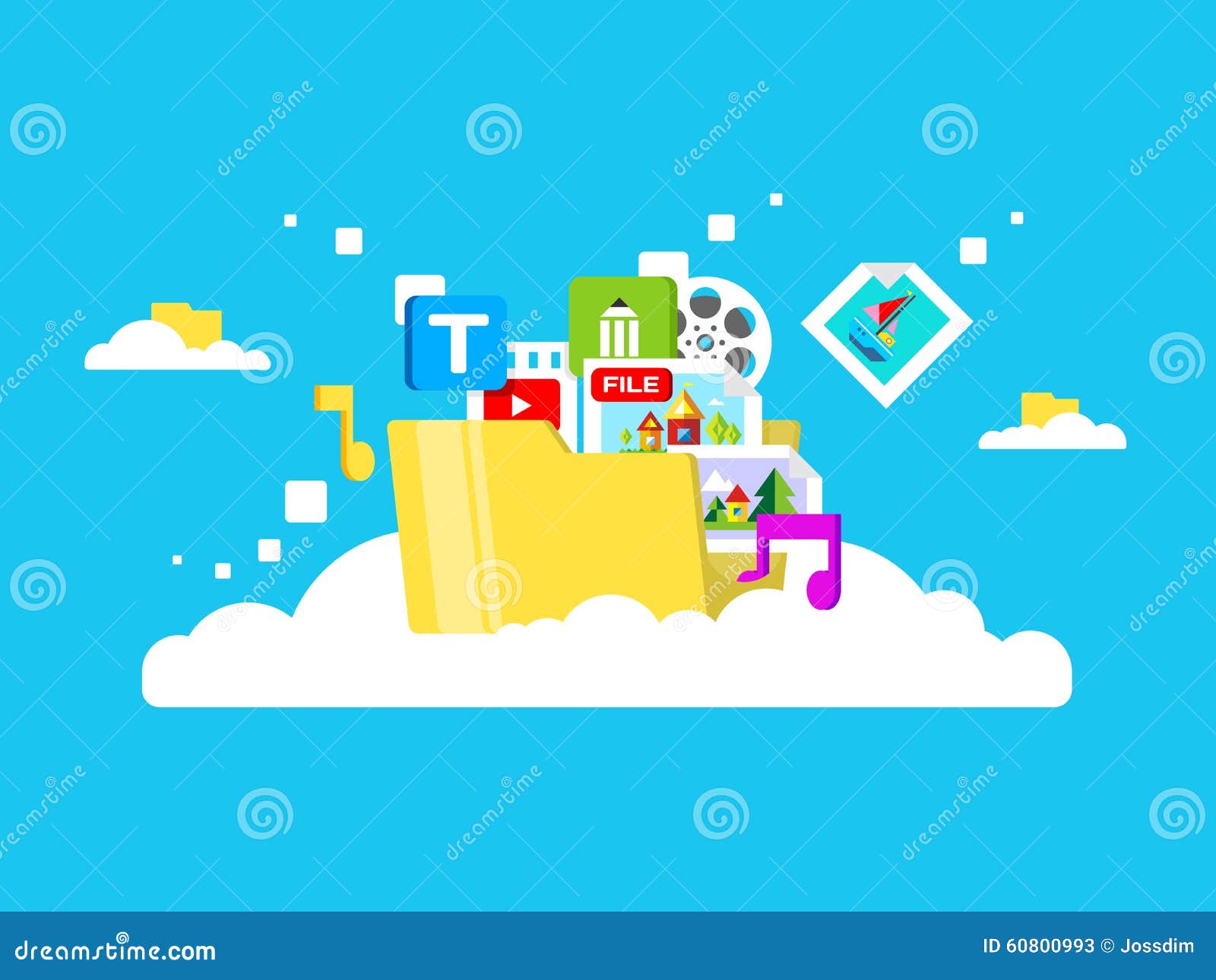 Cloud Storage, Folder with Files of Different Stock Vector ...