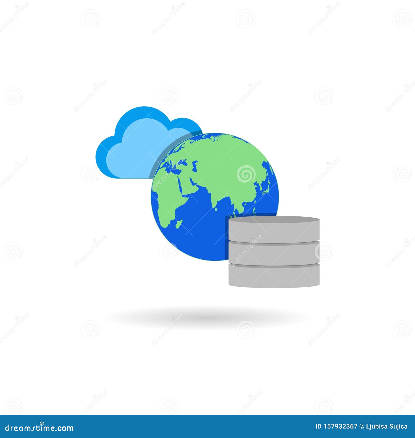 Cloud Storage Icon on World Maps with Database Stock Vector ...