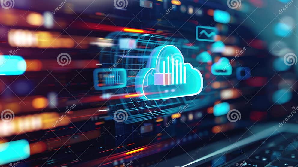 A Cloud Storage Interface on a Laptop Screen, Showing Files Being ...