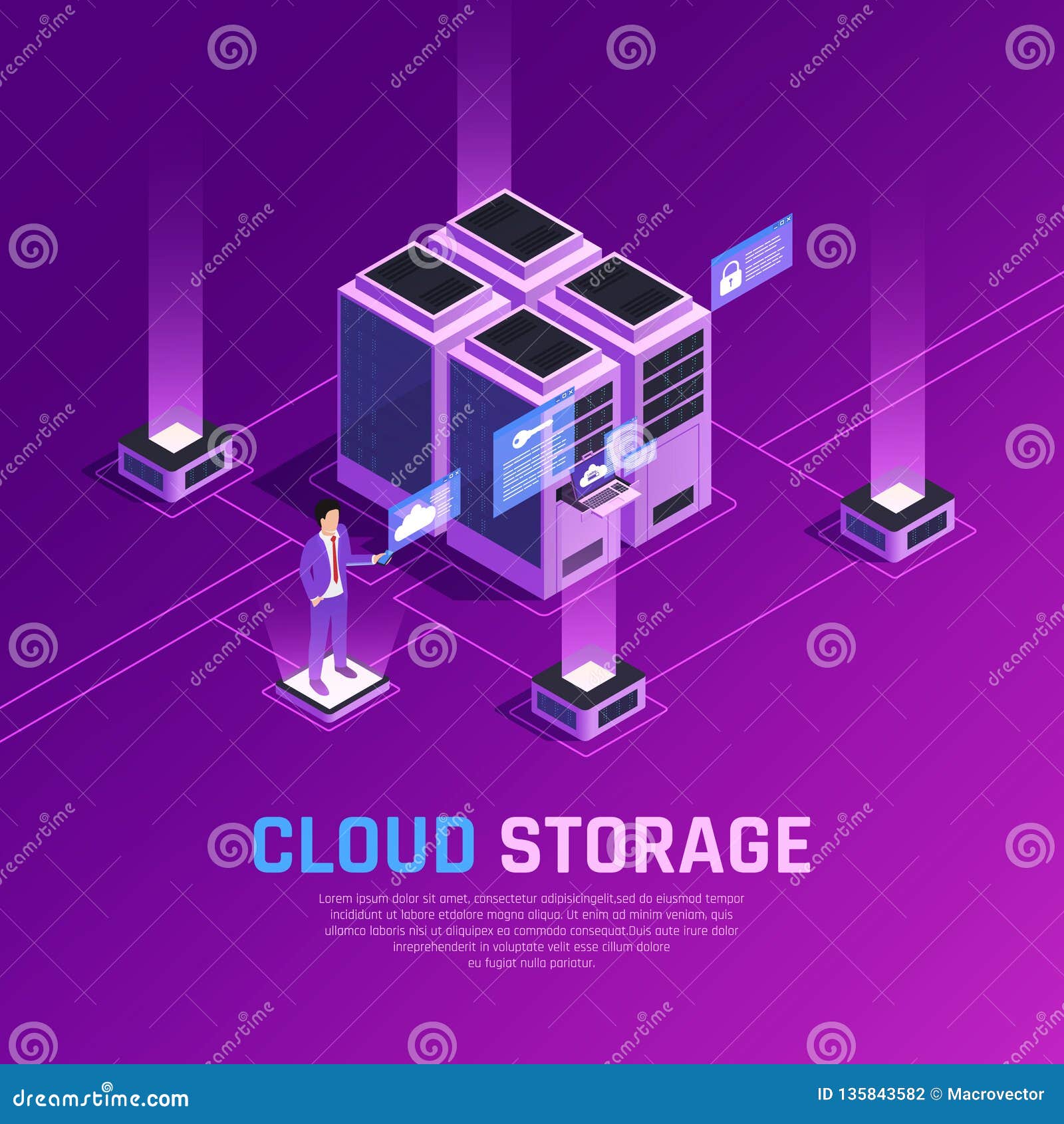 Cloud Storage Isometric Background Stock Vector - Illustration of icons, connect: 135843582