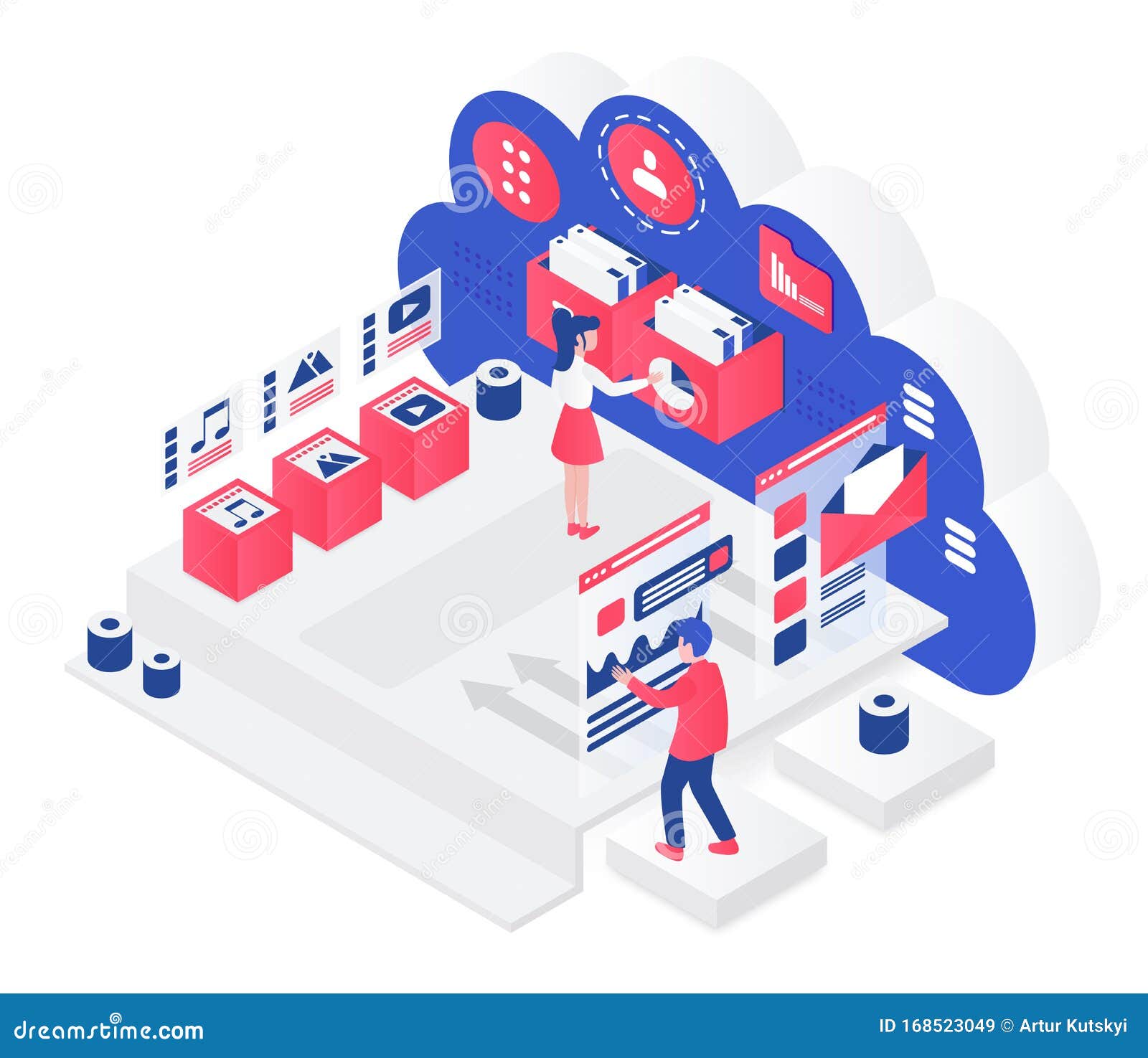 Cloud Storage Isometric Vector Illustration Stock Vector - Illustration ...