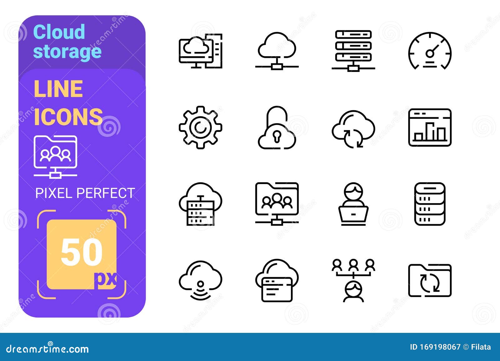 Cloud Storage Line Icons Set Stock Vector - Illustration of access ...
