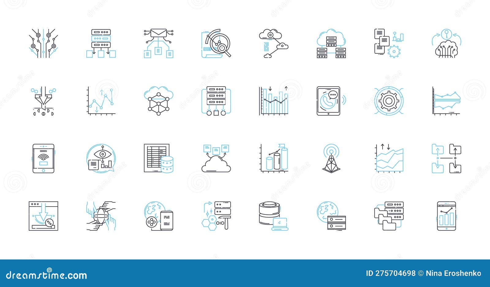 Cloud Storage Linear Icons Set. Online, Backup, Security, Accessible ...