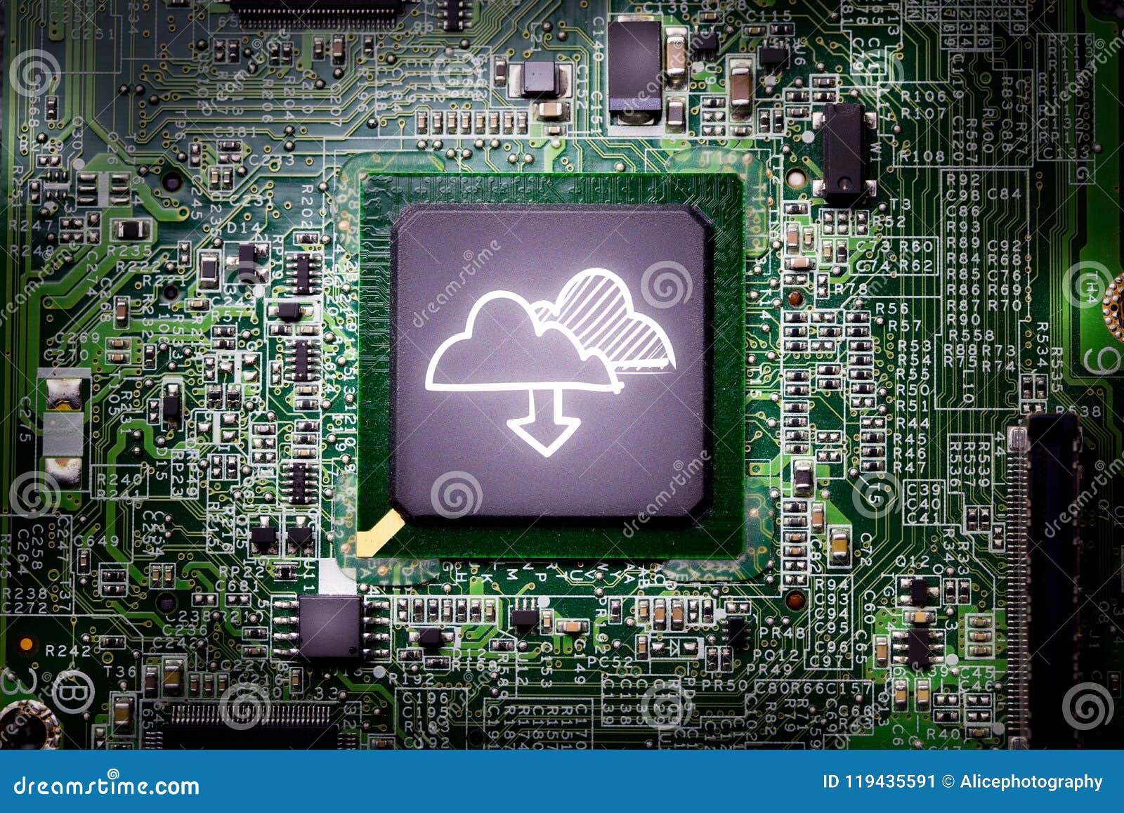 Cloud Storage on Computer Mainboard Stock Image - Image of data, cloud ...