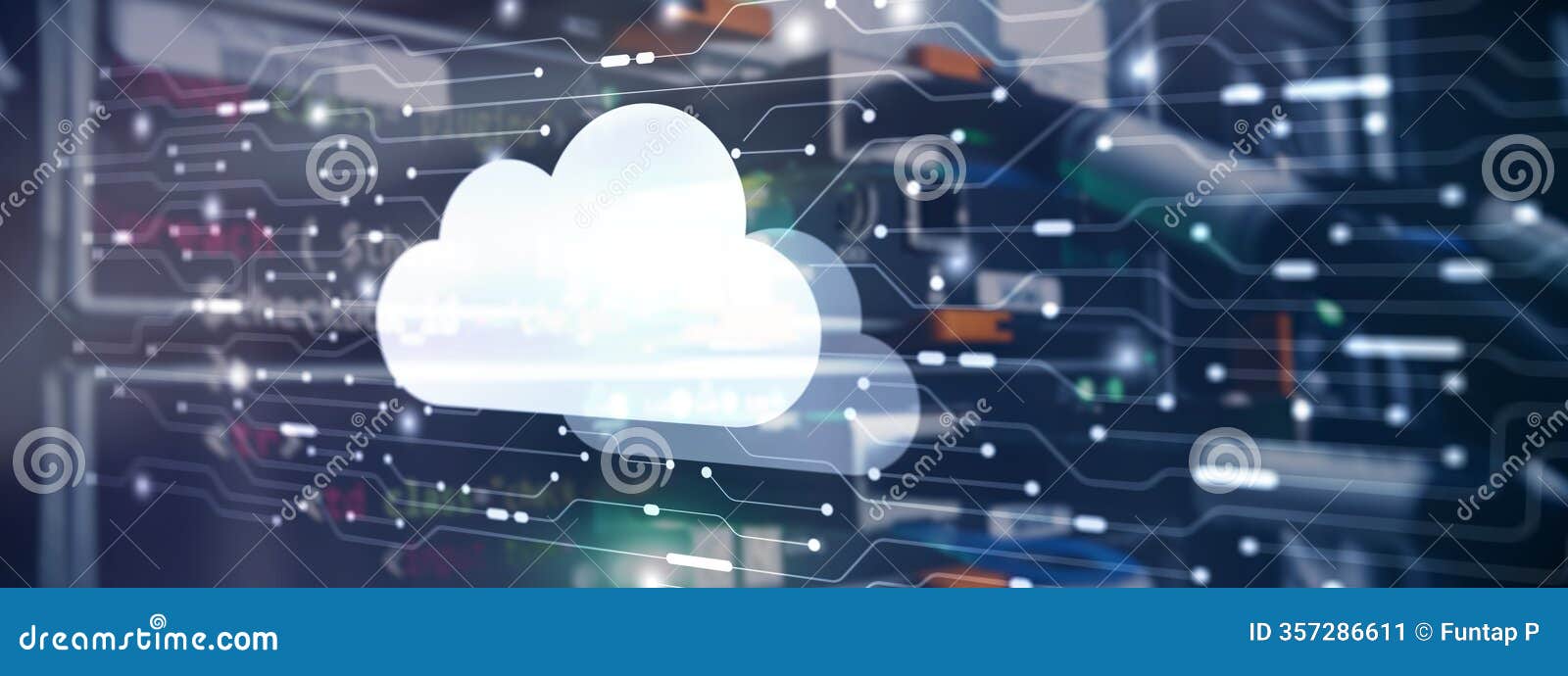 Cloud Storage with Server Room Background. Technology Business Internet ...