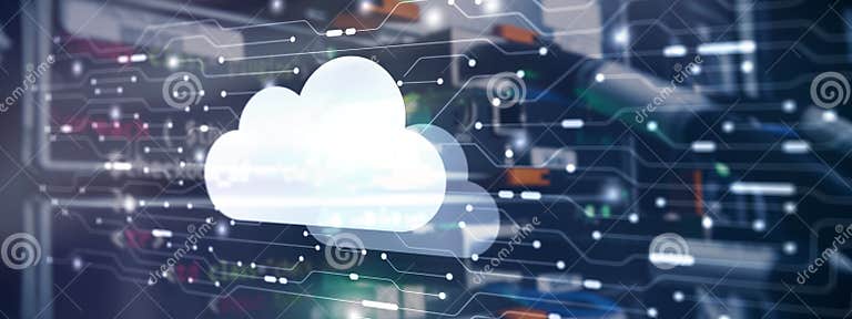Cloud Storage with Server Room Background. Technology Business Internet ...
