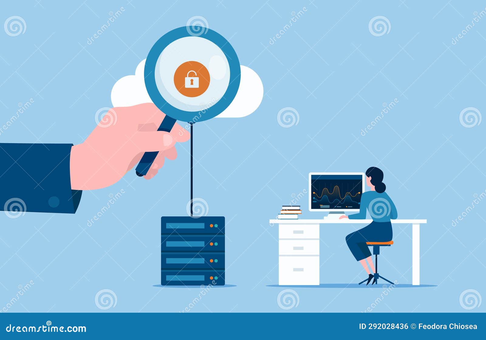Cloud Storage and Cloud Server Security and Risks Stock Illustration ...