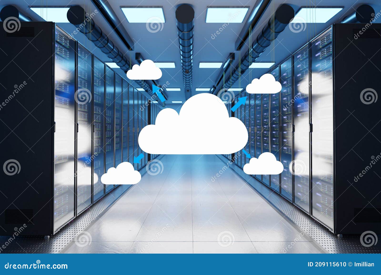 Cloud Storage Share Logo In Large Modern Data Center With Multiple Rows ...