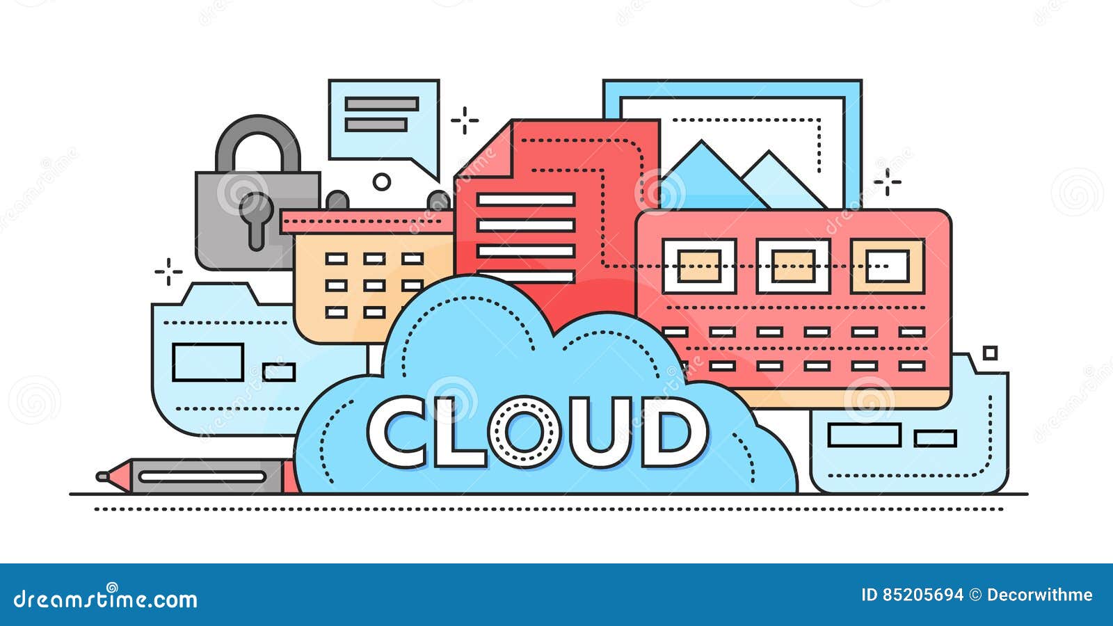 Cloud Storage Technology - Flat Line Design Website Banner Stock Vector ...