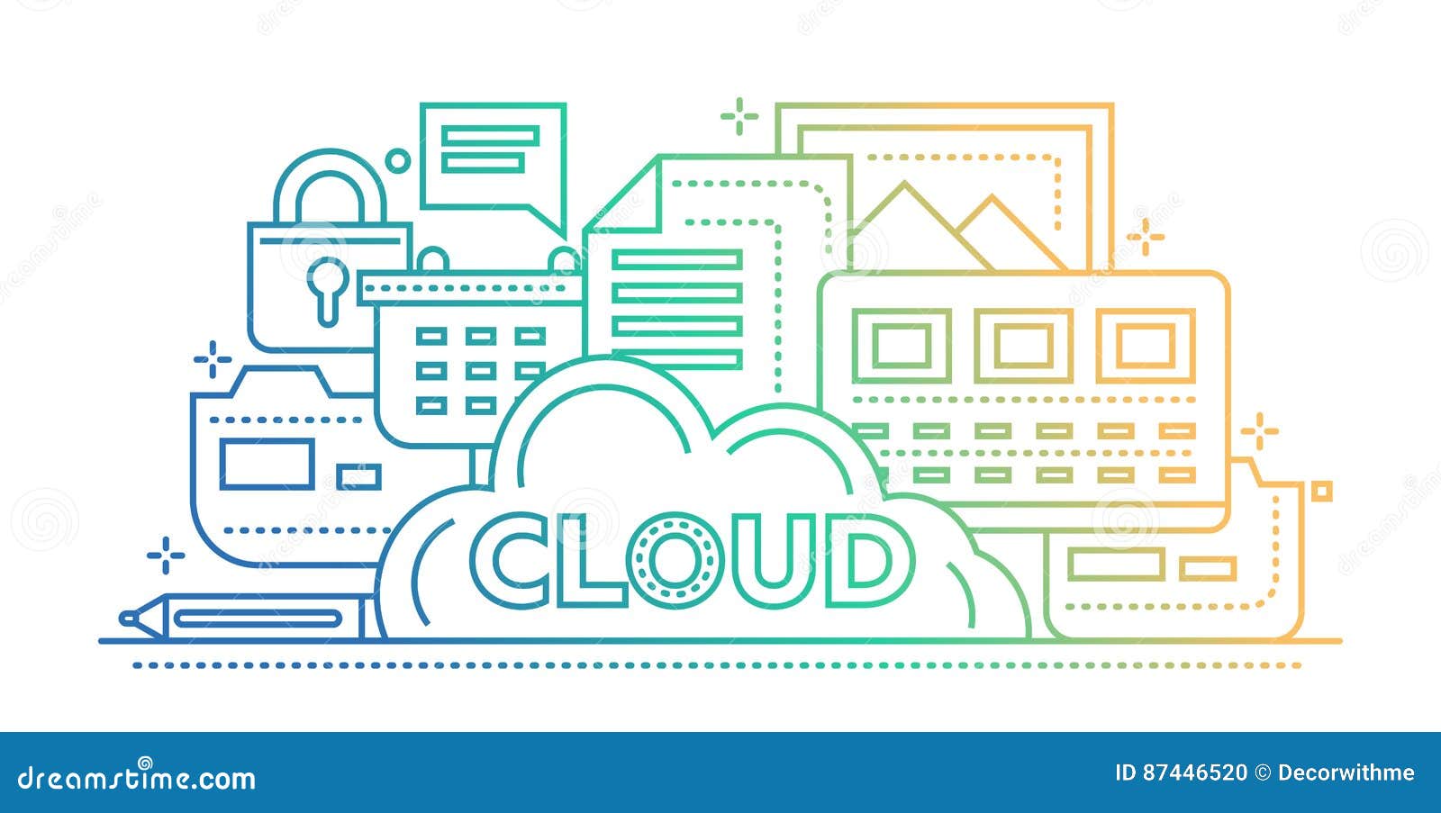 Cloud Storage Technology - Flat Line Design Website Banner Stock Vector ...