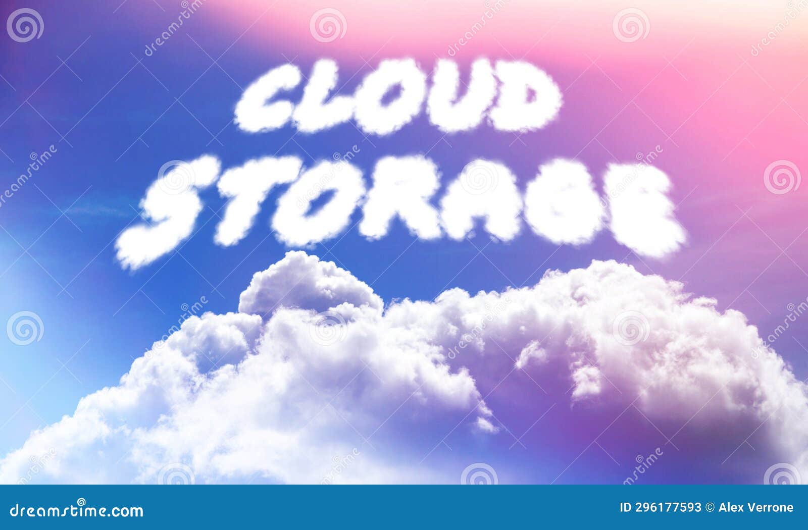 Cloud Storage. Text from Clouds in Sky in Bright Sunlight Stock Image ...
